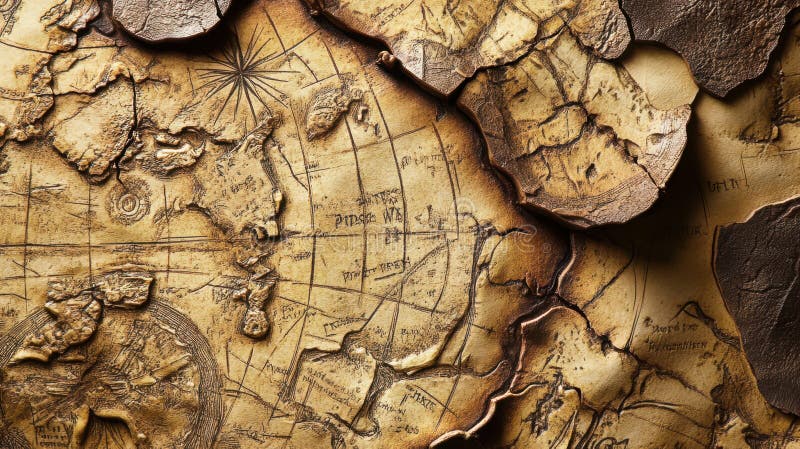 Ancient Map with Intricate Designs Depicting a Mysterious World Stock ...