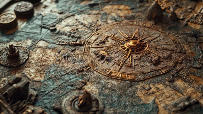 Ancient Map with Mythical Symbols and Islands Stock Illustration ...