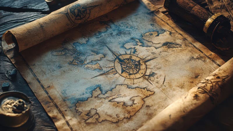 Ancient Map with Mythical Symbols and Islands Stock Illustration ...