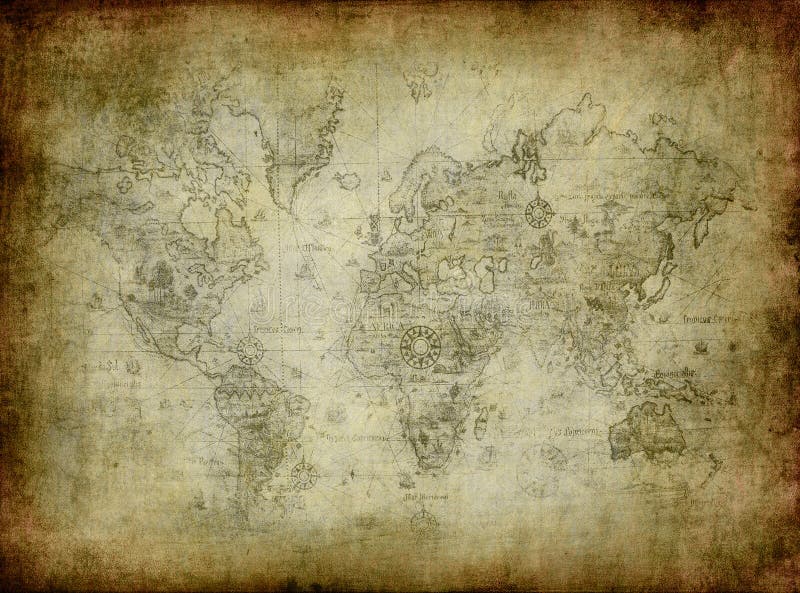 Ancient map of the world stock illustration. Illustration of grungy ...