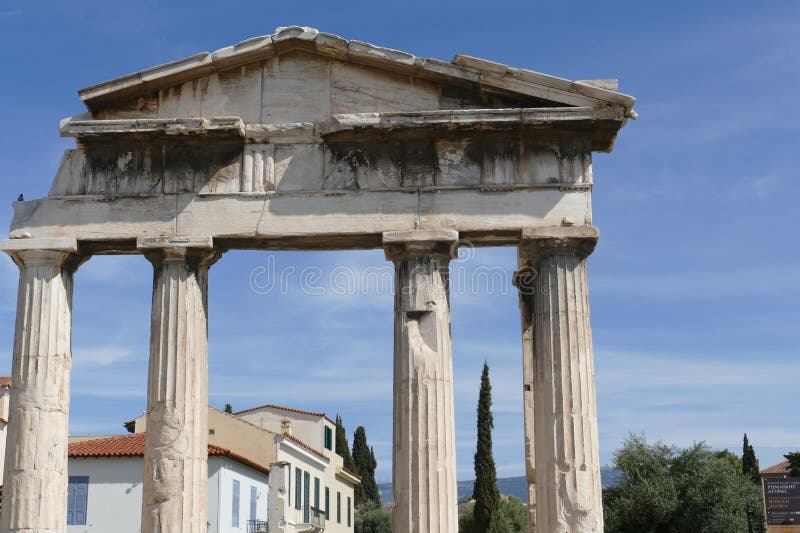 Gate of Athena Archegetis Ancient Ruins in Athens Stock Image - Image ...