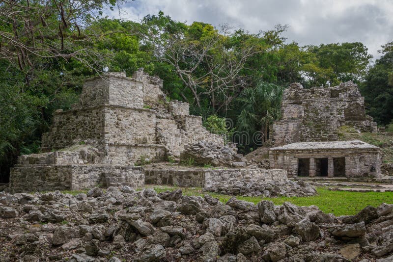 Ancient Maya Temple Complex in Muil Chunyaxche, Mexico Stock Photo ...