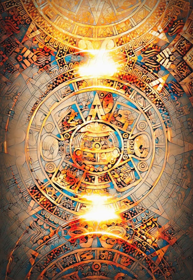 Ancient Mayan Calendar, Abstract Color Background, Computer Collage ...