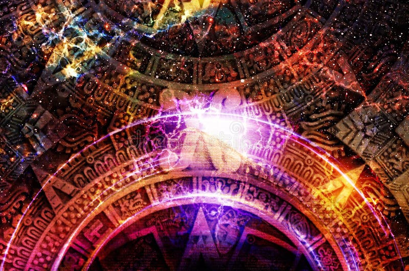 Ancient Mayan Calendar, Cosmic Space and Stars, Abstract Color ...