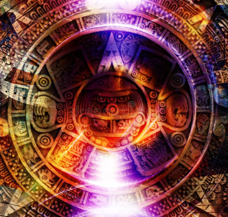 Ancient Mayan Calendar and Light Circle Effect, Abstract Color ...