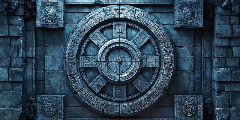 Ancient Mayan Calendar Stone Texture Dark Blue Stone Background Stock ...