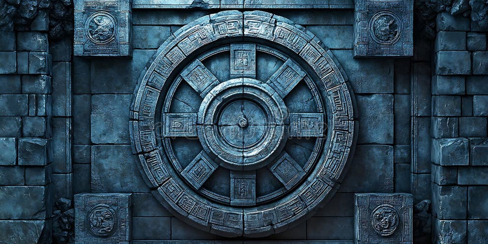 Ancient Mayan Calendar Stone Texture Dark Blue Stone Background Stock ...