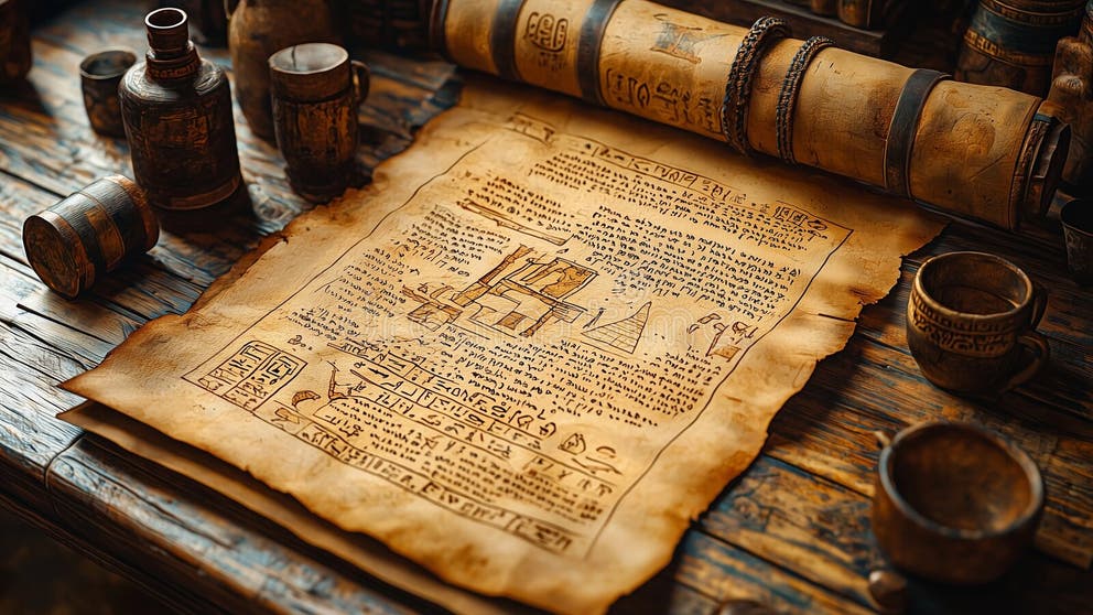 Ancient Mayan Codex with Pyramid and Celestial Glyphs Stock ...