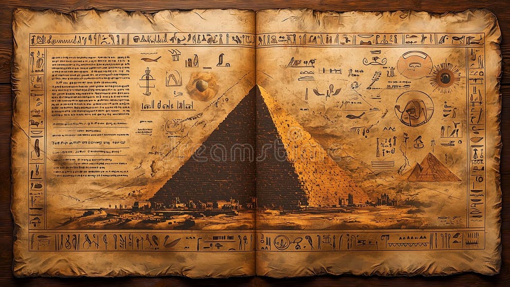 Ancient Mayan Codex with Pyramid and Celestial Glyphs Stock ...