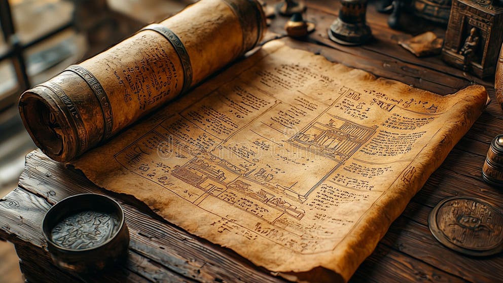 Ancient Mayan Codex with Pyramid and Celestial Glyphs Stock ...