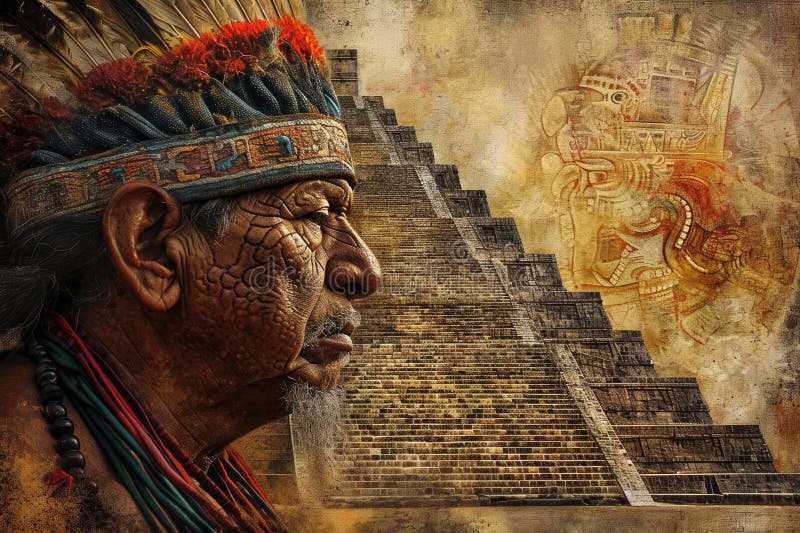 Ancient Mayan Elder and Temple Art Composite Stock Photo - Image of ...