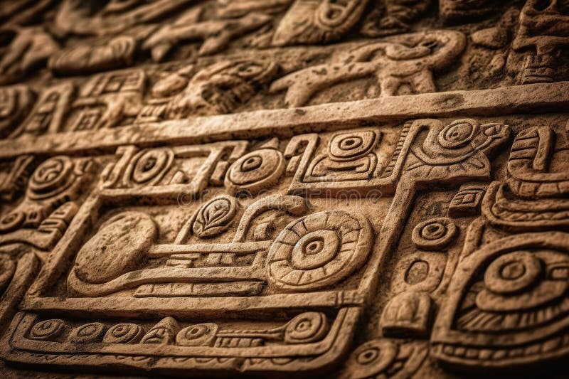 Ancient Mayan Hieroglyphics in Stone Generative AI Stock Illustration ...