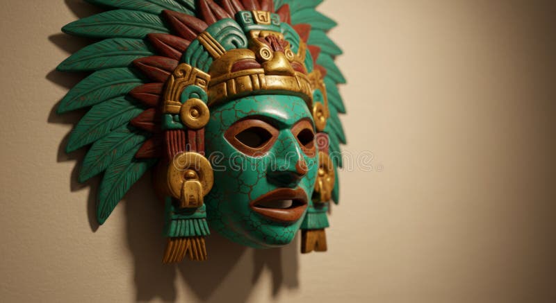 Ancient Mayan Mask Turquoise Gold Feathers Wall Decor Stock ...