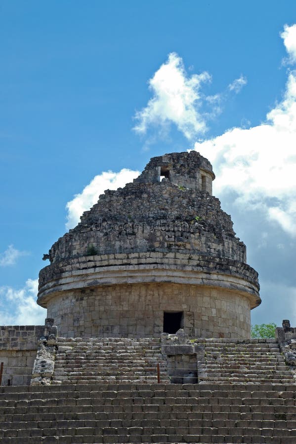 Ancient Mayan Observatory Tower and Steps Stock Photo - Image of ...