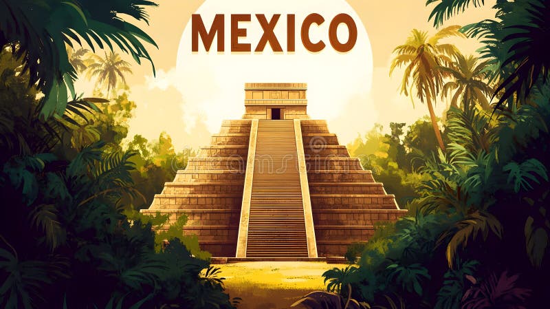 Ancient Mayan Pyramid in Mexican Jungle with Sunrise Background Stock ...