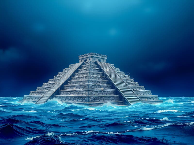 Ancient Mayan Pyramid in the Ocean. Stock Illustration - Illustration ...