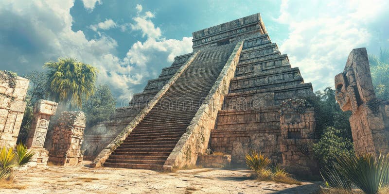 Ancient Mayan Pyramid Ruins Stunning 3D Render of Lost City Stock ...