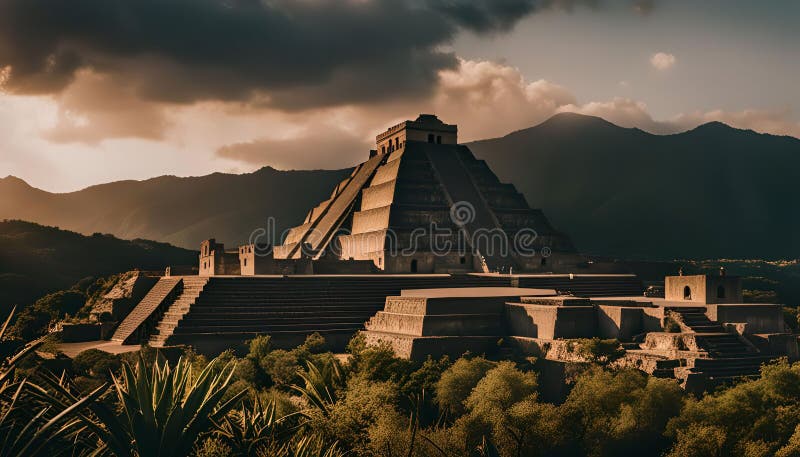 Ancient Mayan Pyramid at Sunset Stock Illustration - Illustration of ...