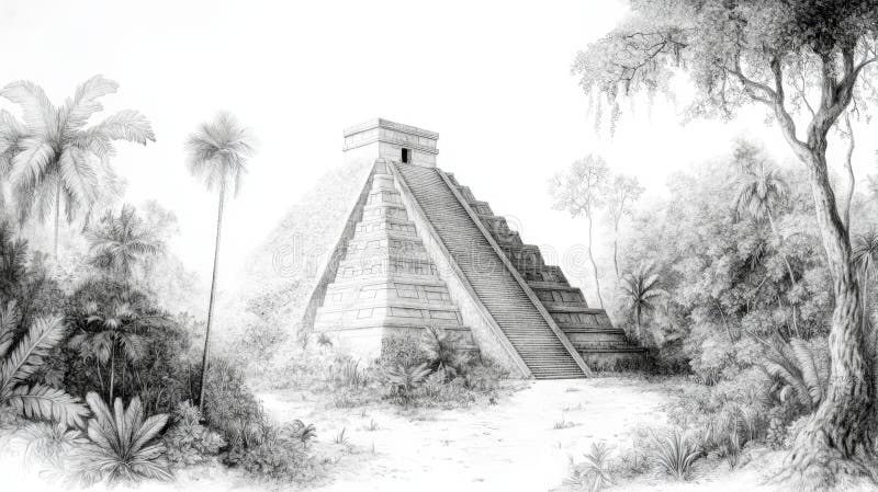 Ancient Mayan Pyramid Surrounded by Lush Jungle Scenery in Detailed ...