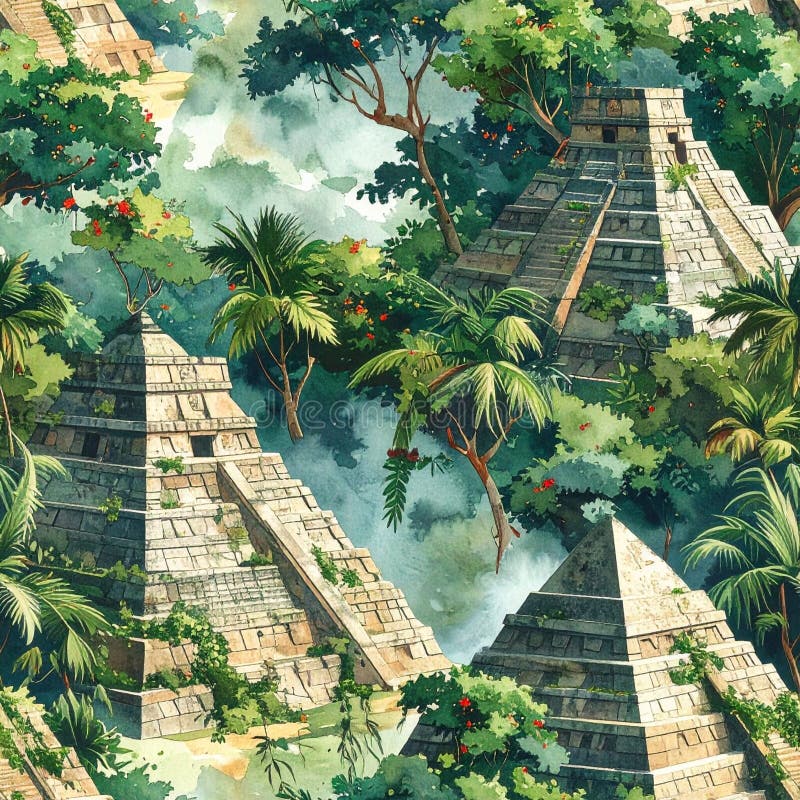 Mexico Landmark Watercolor Seamless Pattern Stock Illustrations – 3 ...