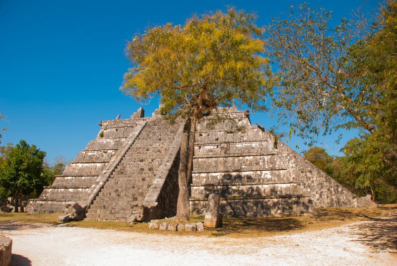Ancient Mayan Pyramids in the Old Town. Destroyed Pyramid. Chichen-Itza ...