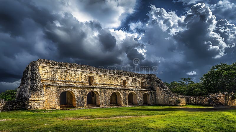 Ancient Mayan Ruins Under Dramatic Storm Clouds Stock Photo Stock ...
