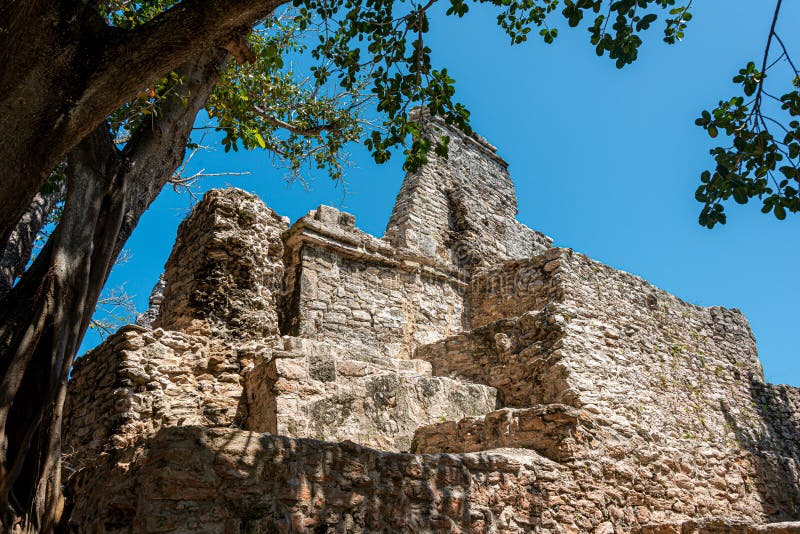 Archaeological Site of El Meco, Cancun, Mexico Stock Image - Image of ...