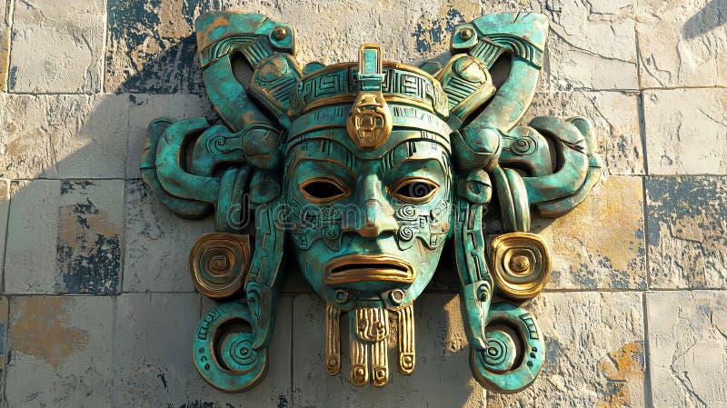 Ancient Mayan Stone Carving of a Face. Stock Photo - Image of green ...