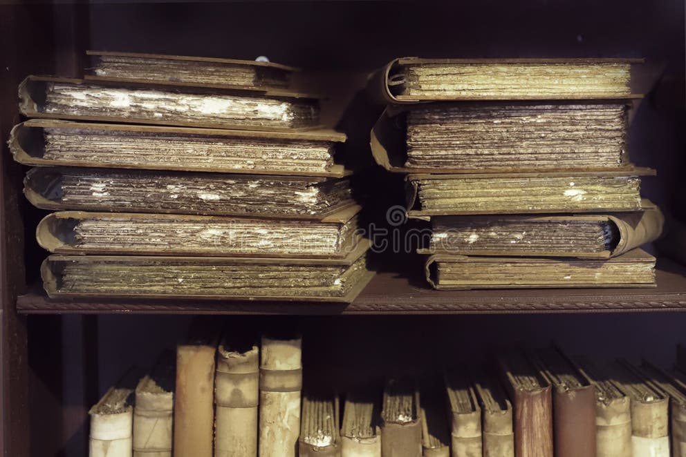 Ancient Medieval Books on the Shelf in the Bookcase Stock Image - Image ...