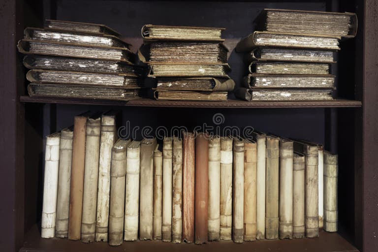 Ancient Medieval Books on the Shelf in the Bookcase Stock Image - Image ...