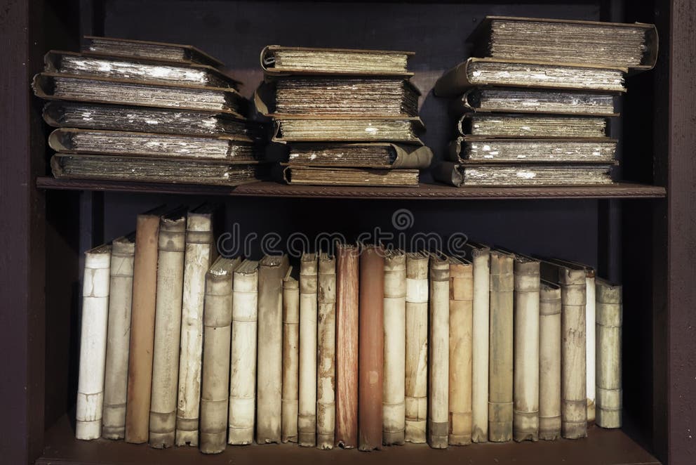 Ancient Medieval Books on the Shelf in the Bookcase Stock Image - Image ...