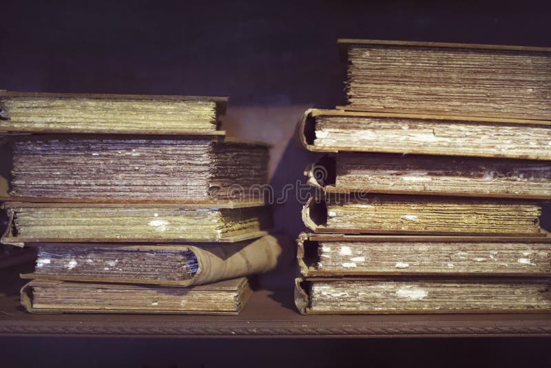 Ancient Medieval Books on the Shelf in the Bookcase Stock Photo - Image ...