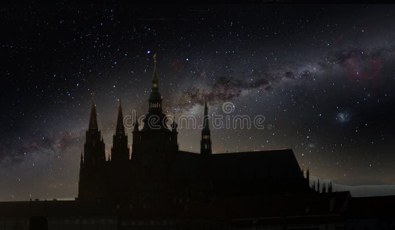 Ancient Medieval Castle Against the Background of the Night Starry Sky ...
