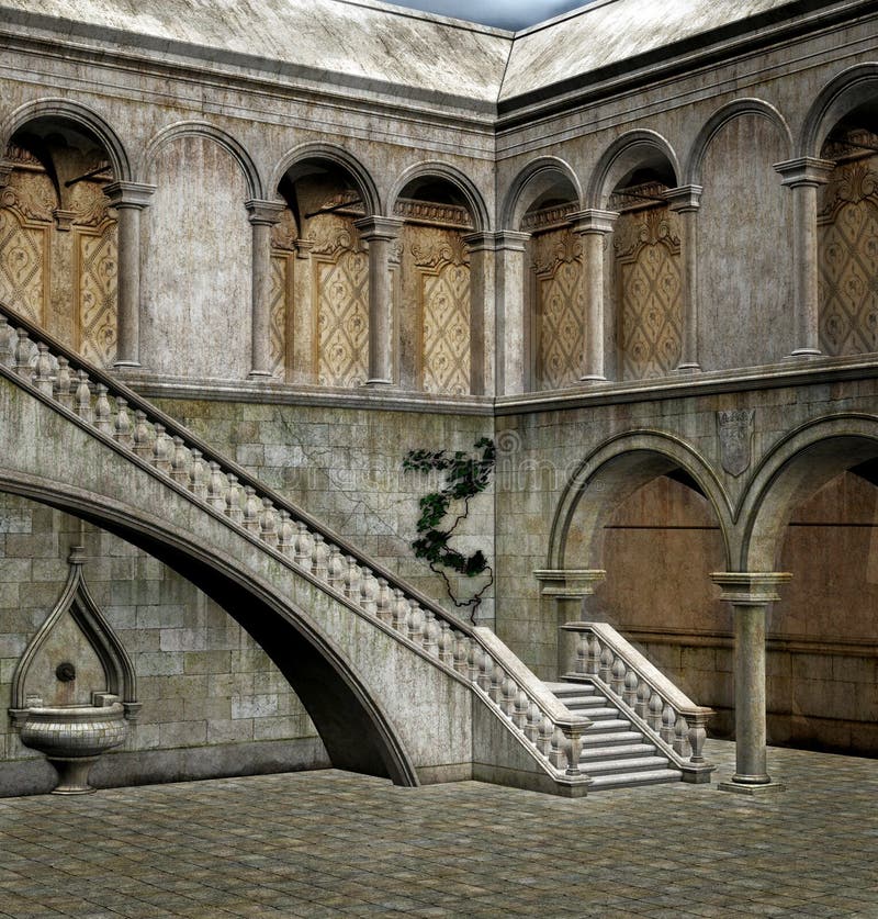 Ancient Medieval Castle Empty Courtyard Stock Illustration ...