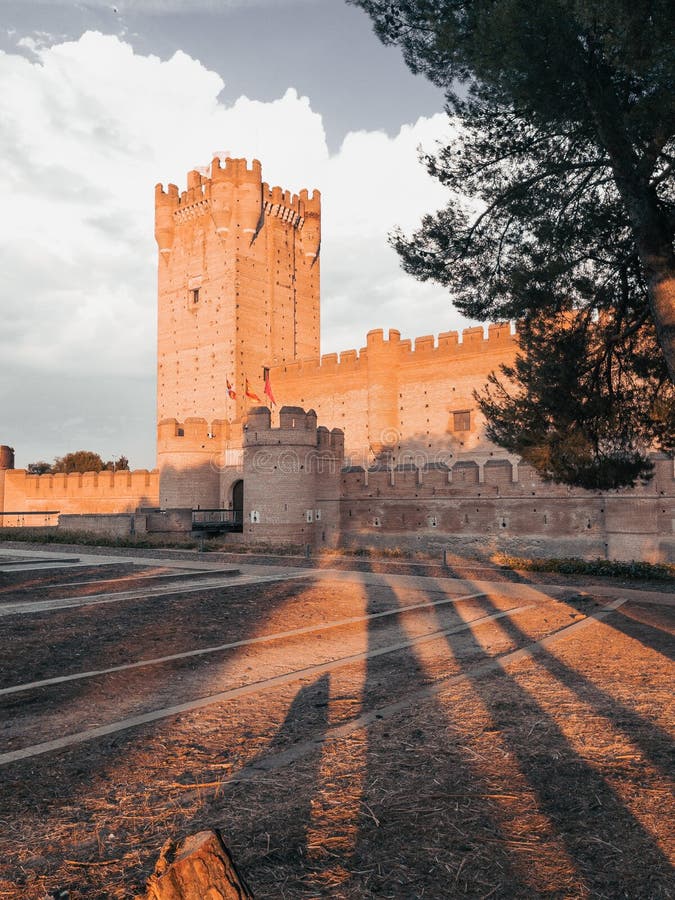 Ancient Medieval Castle with Moat in Front at Sunset in Spain Stock ...