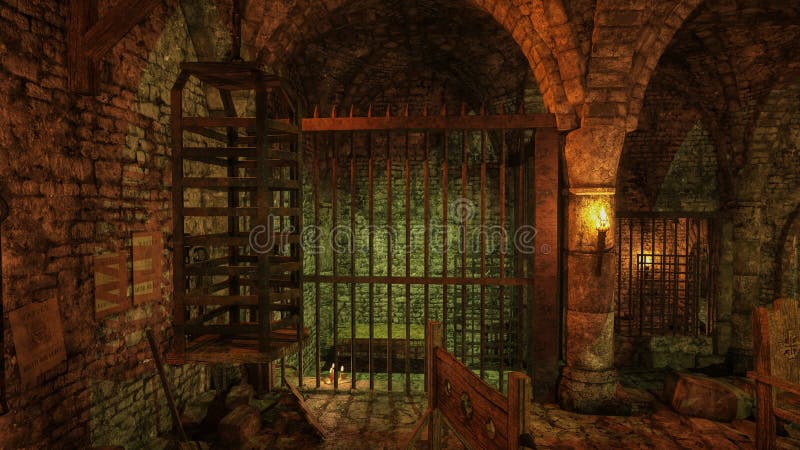 Ancient Medieval Fantasy Dungeon Prison Cell with Black Iron Bars. 3D ...