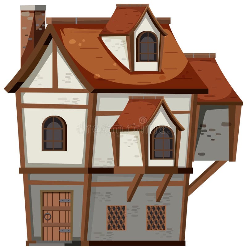 Ancient Medieval House Isolated on White Background Stock Vector ...