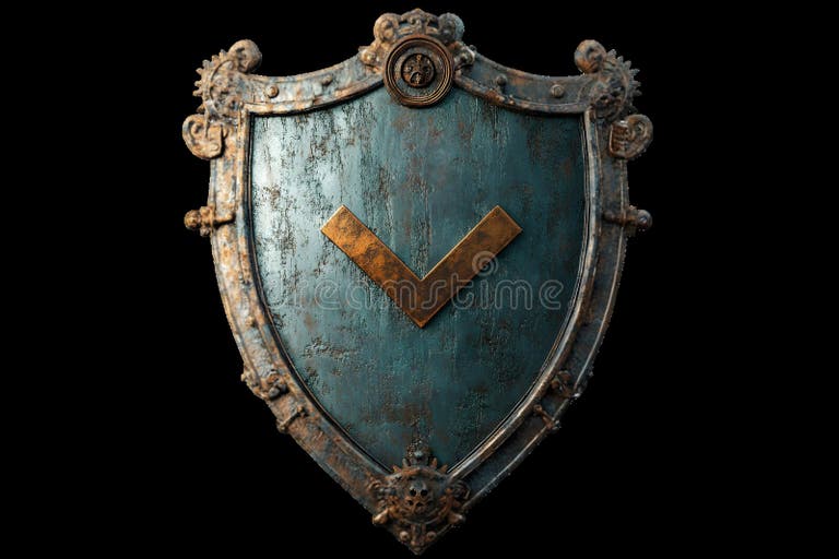 Ancient Medieval Shield with Rusty Metal Checkmark Design Stock Image ...