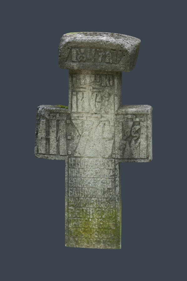 Ancient Medieval Stone Cross Isolated on Dark Color Background Stock ...
