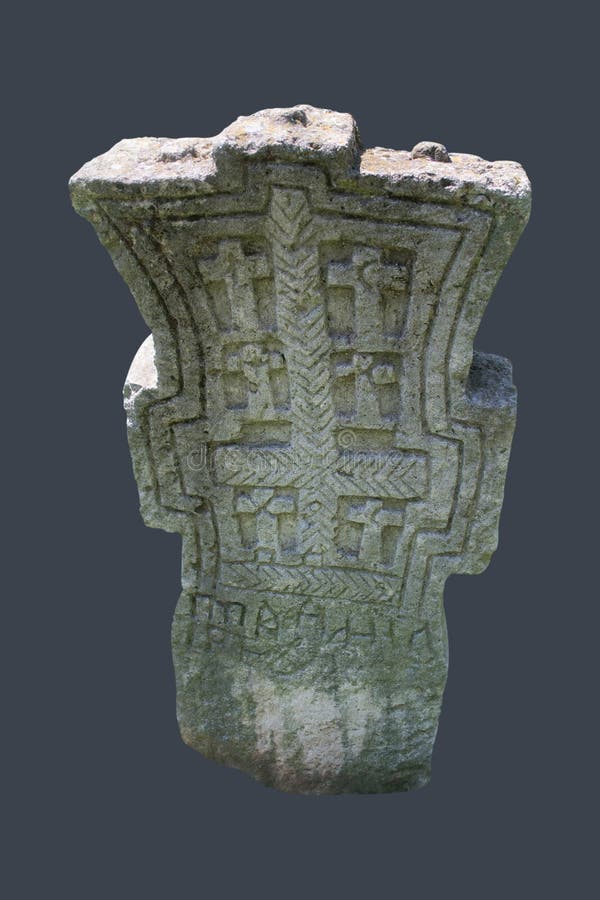 Ancient Medieval Stone Cross Isolated on Dark Color Background Stock ...