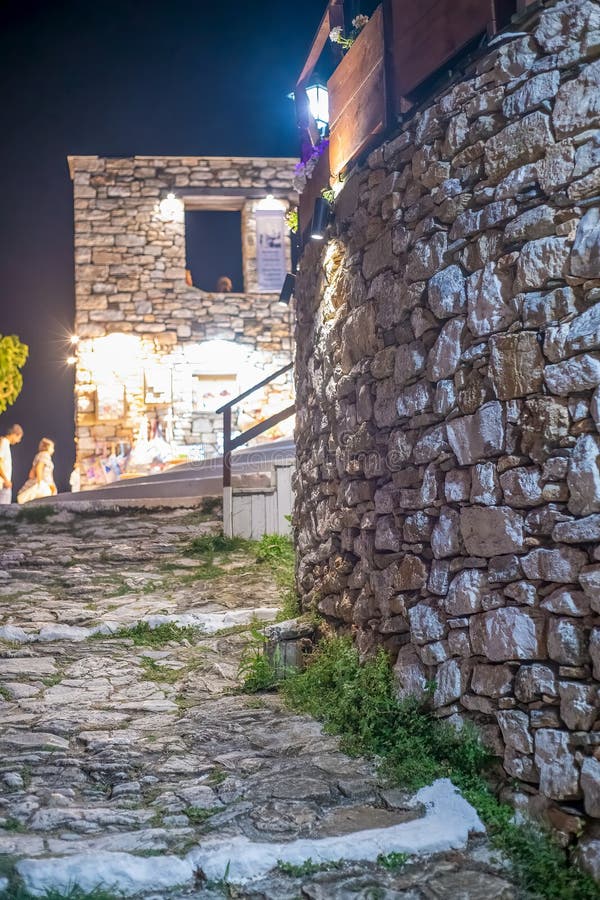 Ancient Medieval Walls at Night Along the Town Street Stock Image ...