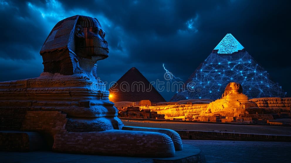 Ancient Meets Modern the Great Sphinx of Giza and Pyramids Illuminated ...