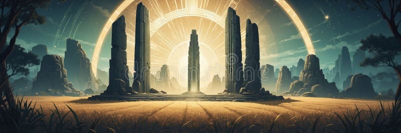 Ancient Megalithic Circle Surrounded by Mystical Lights in an Open ...
