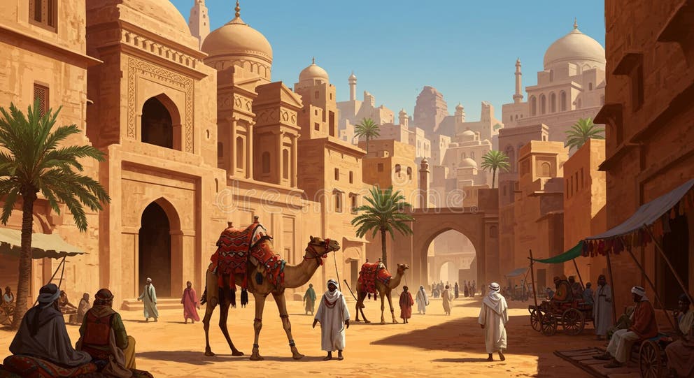 Ancient Middle Eastern Cityscape Featuring Sandy-colored Stone ...