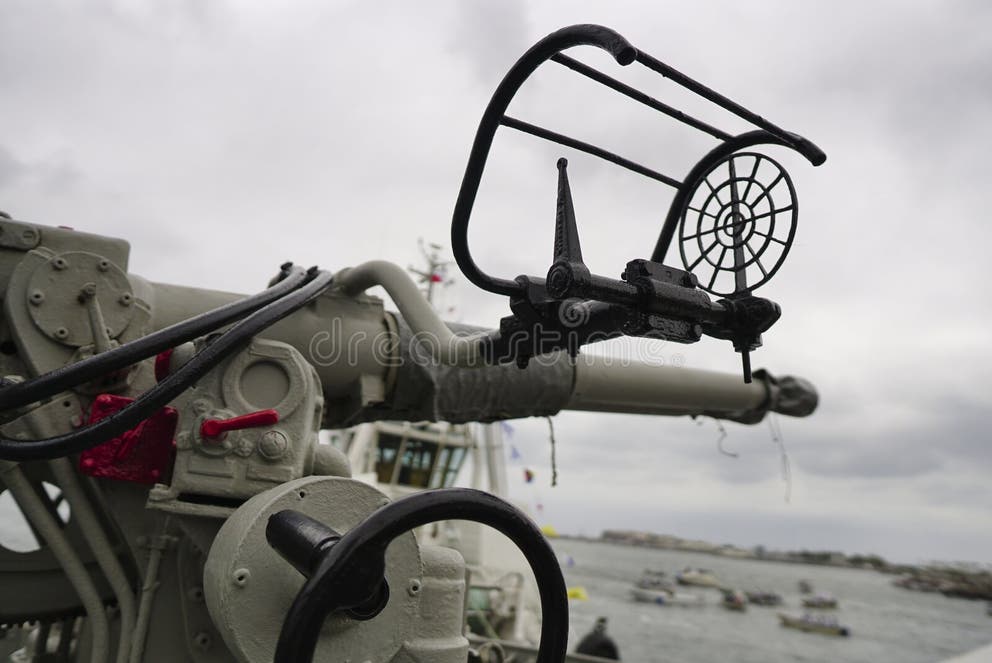 Ancient Military Ship Weapons Captured on a Cloudy Day Stock Image ...
