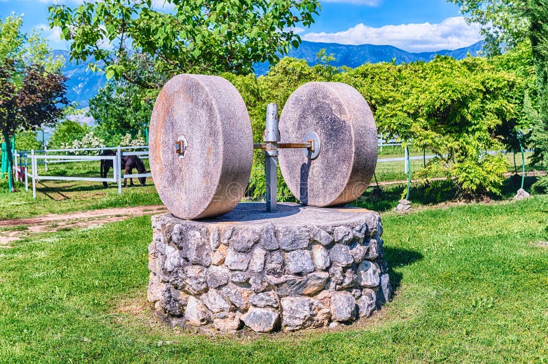 Ancient Millstone in the Countryside Stock Photo - Image of mill, press ...