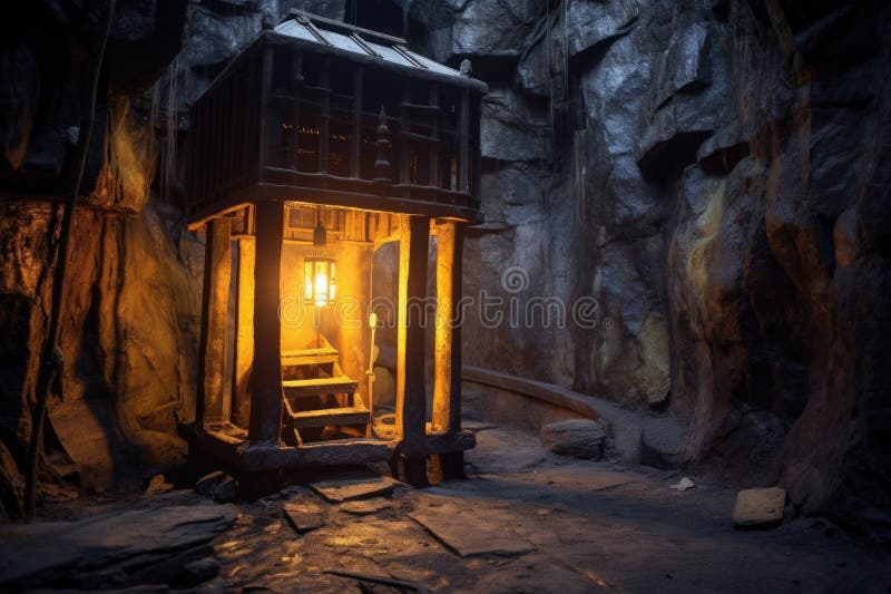 Ancient Mine Shaft Illuminated by Lantern Light Stock Illustration ...