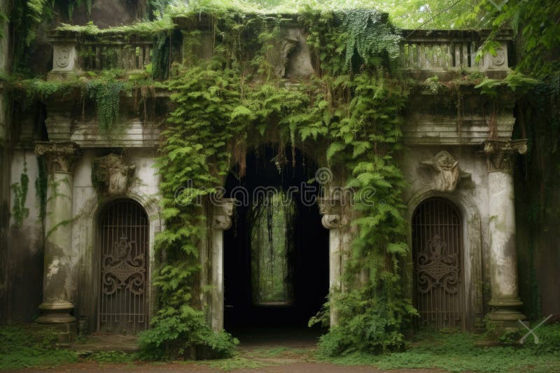Ancient Monastery Gate Covered in Ivy Stock Illustration - Illustration ...