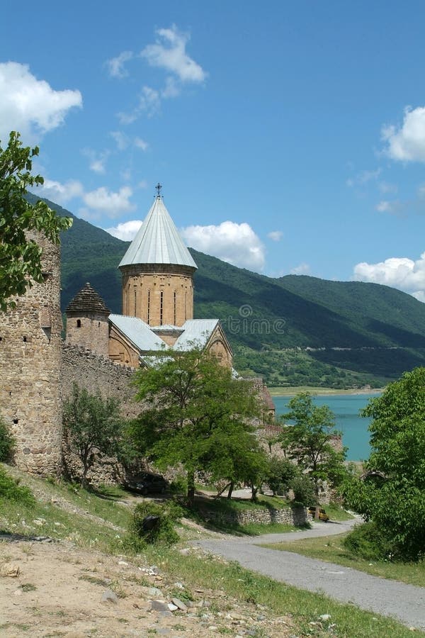 Ancient Monastery Near Lake, Georgia Stock Image - Image of peaks ...