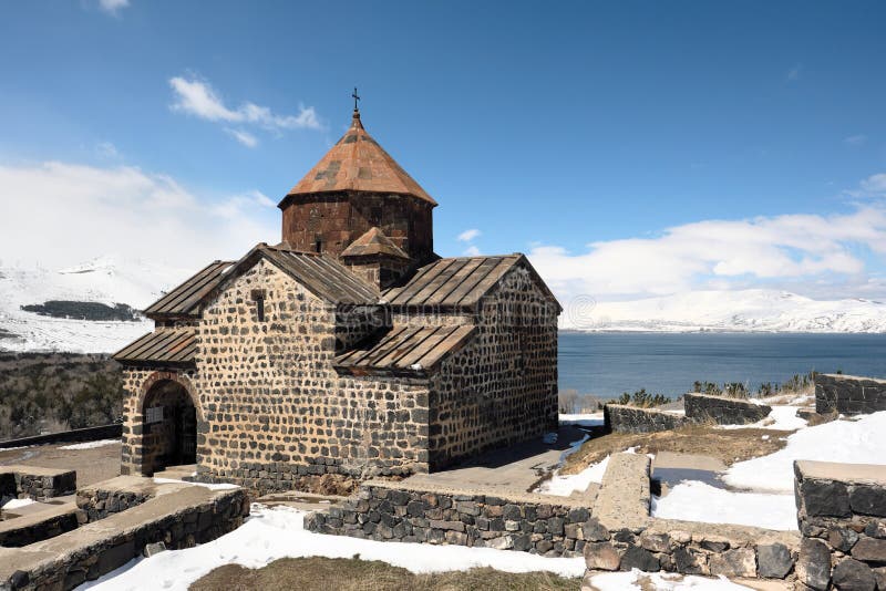 Sevanavank and lake Sevan stock image. Image of cross - 31001021